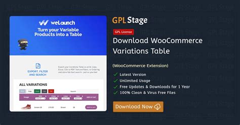Woocommerce Variations Table