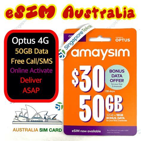 Australia Mobile Prepaid ESIM And SIM Card FREE CALL SMS HUGE DATA Telstra Optus Amaysim Roaming