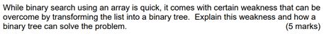 Solved While Binary Search Using An Array Is Quick It Comes Chegg Com