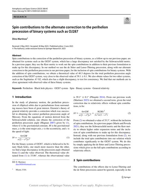 Spin Contributions To The Alternate Correction To The Perihelion Precession Of Binary Systems