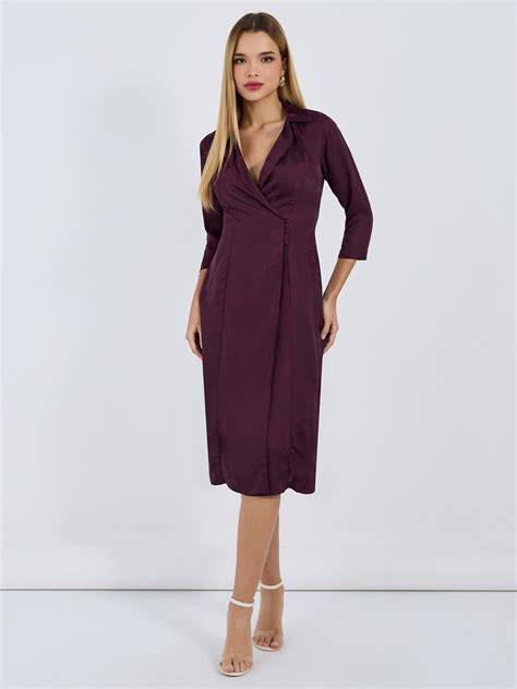 Buy Styli Women Notched Lapel Collar Jacquard Satin Midi Blazer Dress