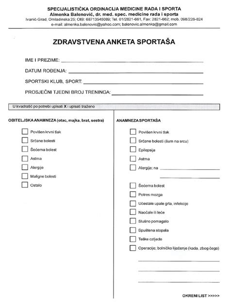 Zdravstveni Obrazac Sportaša Pdf
