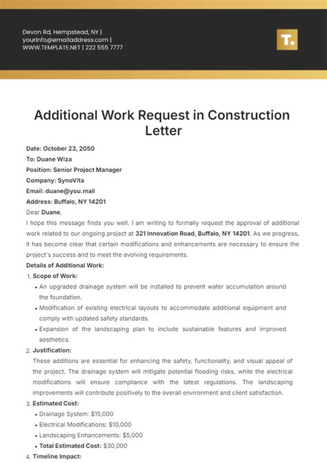 Free Additional Work In Construction Letter Template To Edit Online