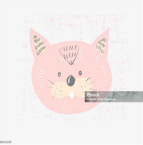 손이 그린된 벡터 일러스트 레이 션의 귀여운 재미 있는 고양이 얼굴 레터링 견적 야 옹 고립 된 개체입니다 스칸디나비아 스타일 플랫 디자인입니다 어린이 인쇄에 대 한