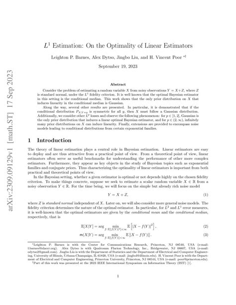L1 Estimation On The Optimality Of Linear Estimators Deepai