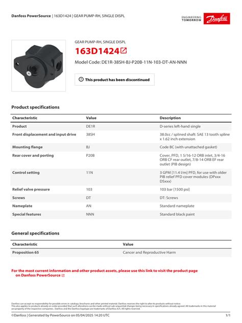 Danfoss De1r Gear Pump Specifications Pdf Motor Vehicle