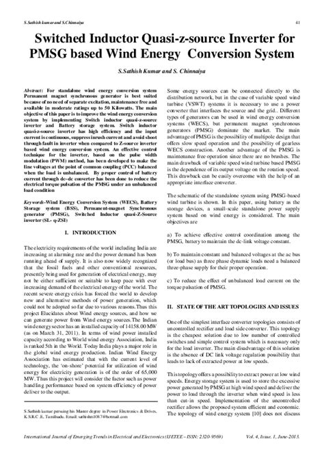Pdf Switched Inductor Quasi Z Source Inverter For Pmsg Based Wind Energy Conversion System