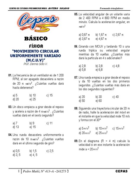 Movimiento Circular Uniformemente Variado (M.c.u.v) | PDF | Velocidad | Aceleración