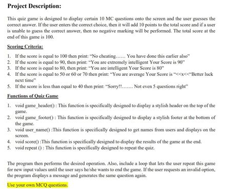 Solved Implement And Design A Quiz Game Chegg