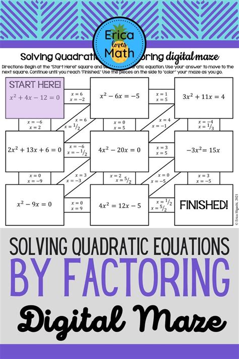 Solving Quadratic Equations By Factoring Digital Activity Maze