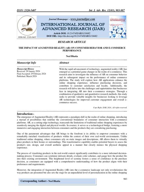 The Impact Of Augmented Reality Ar On Consumer Behavior And E
