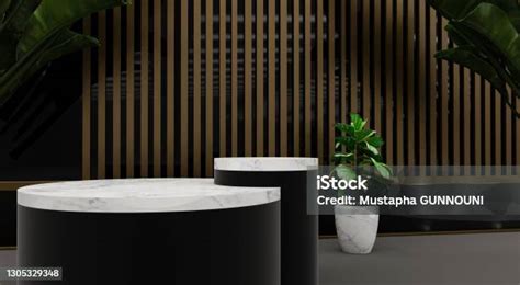 기하학적 형태의 추상적 최소 장면입니다 화장품 연단 무대 받침대 또는 플랫폼을 표시합니다 잎 그림자와 3d 나무 연단 디스플레이