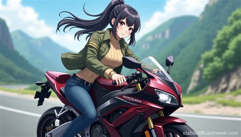 Chubby Glamorous Woman Riding Motorcycle Stable Diffusion Online