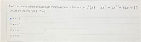 solved find the x ﻿value where the absolute minimum value of