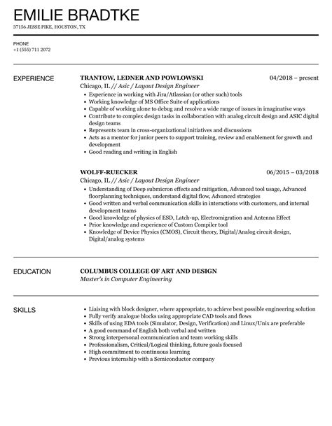 Asic Layout Design Engineer Resume Samples Velvet Jobs