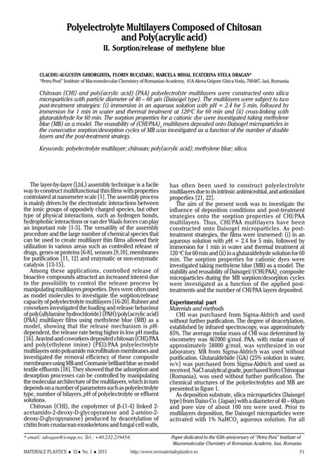 Pdf Polyelectrolyte Multi Layers Composed Of Chitosan And Polyacrylic Acid Ii Sorption
