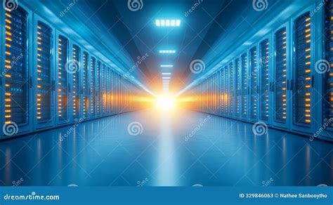 A Modern Data Center With Racks Of Servers Cooling Systems And Technicians Managing The