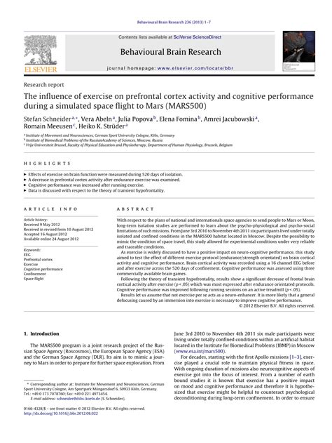 Pdf The Influence Of Exercise On Prefrontal Cortex Activity And Cognitive Performance During A