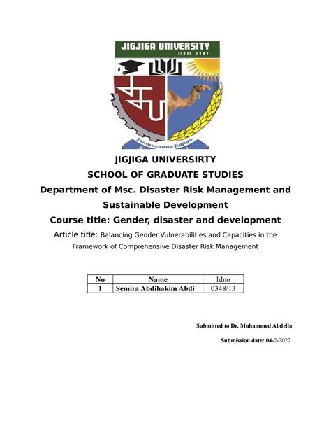 Balancing Gender Vulnerabilities And Capacities In The Framework Of Comprehensive Disaster Risk