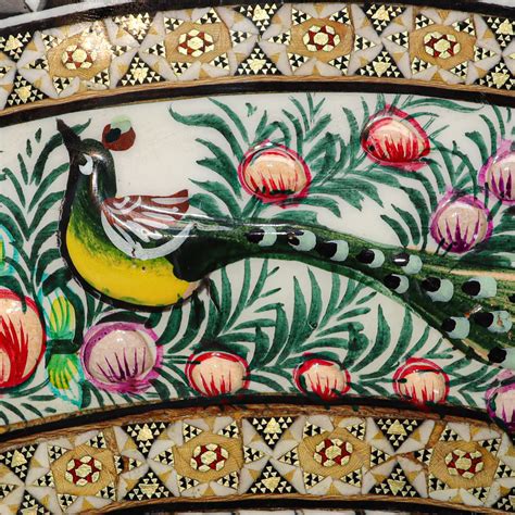 قیمت و خرید ساعت دیواری خاتم کاری مدل گرد طرح گل و مرغ برجسته کد Bl46d28 4f4