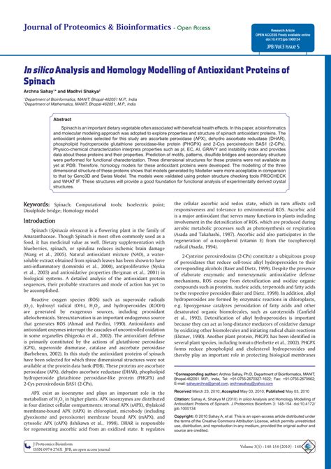 Pdf In Silico Analysis And Homology Modelling Of Antioxidant Proteins