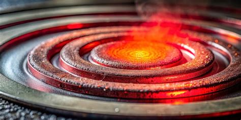 Close Up Of A Glowing Electric Stovetop Burner Element With Residual