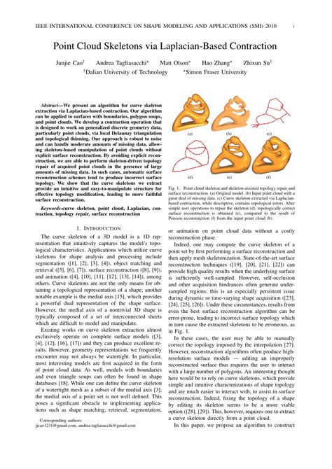 Pdf Point Cloud Skeletons Via Laplacian Based Contraction