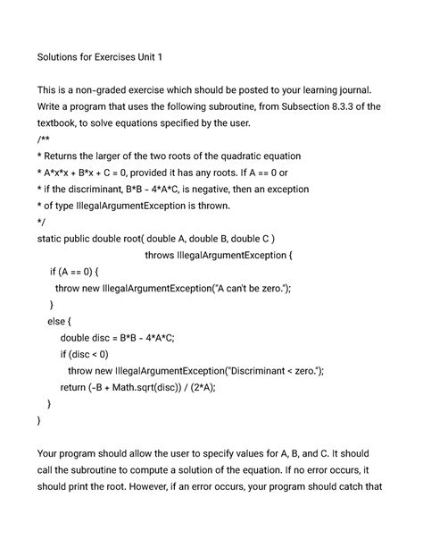 Solutions For Exercises Unit 1 Write A Program That Uses The Following Subroutine From