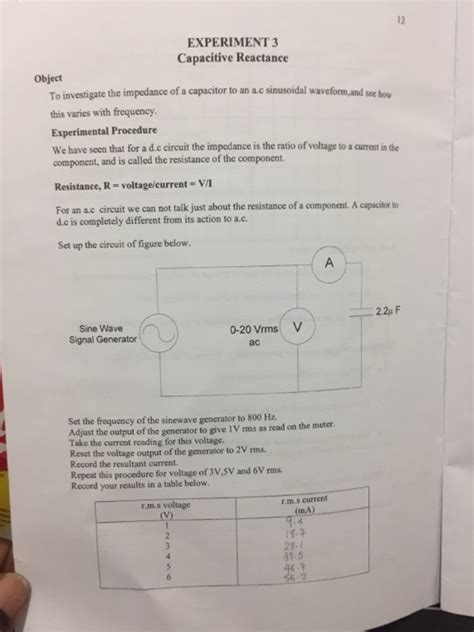 Solved EXPERIMENT Capacitive Reactance Object To Chegg