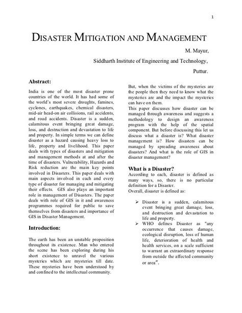 Disaster Mitigation And Management