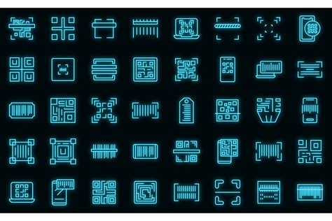 Code Scanning Icons Set Vector Neon Graphic By Ylivdesign · Creative