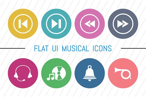 플랫 Ui 8 색상 음악 아이콘 설정합니다 Eps10입니다 매우 유용한 음악 아이콘 설정 간단한 그림입니다 웹 모바일 소프트웨어 및 애플 리 케이 션에 대 한 유용한 아이콘