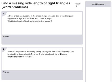 Find Missing Side Length Of A Right Triangle Worksheets [pdf] 8 F B 4 8th Grade Math