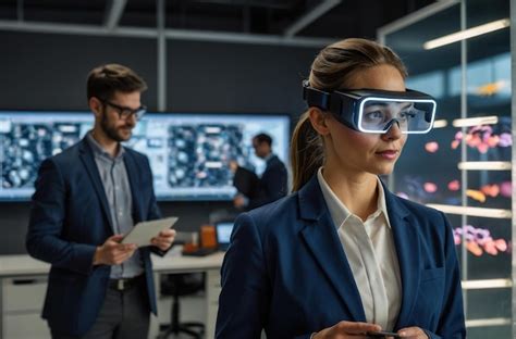 Premium Photo Man Wearing Modern AR Glasses