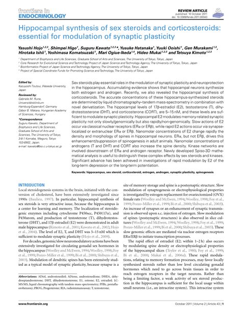 Pdf Hippocampal Synthesis Of Sex Steroids And Corticosteroids Essential For Modulation Of