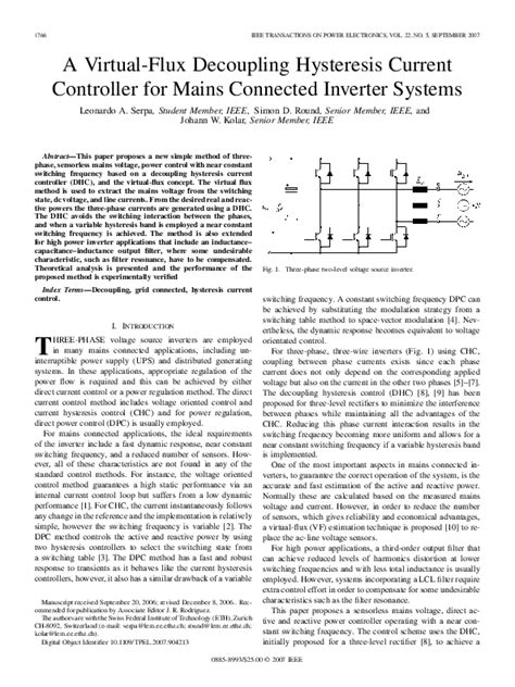 pdf a virtual flux decoupling hysteresis current controller for mains connected inverter