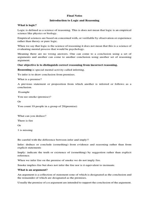 Logic And Reasoning Notes Pdf Inductive Reasoning Argument