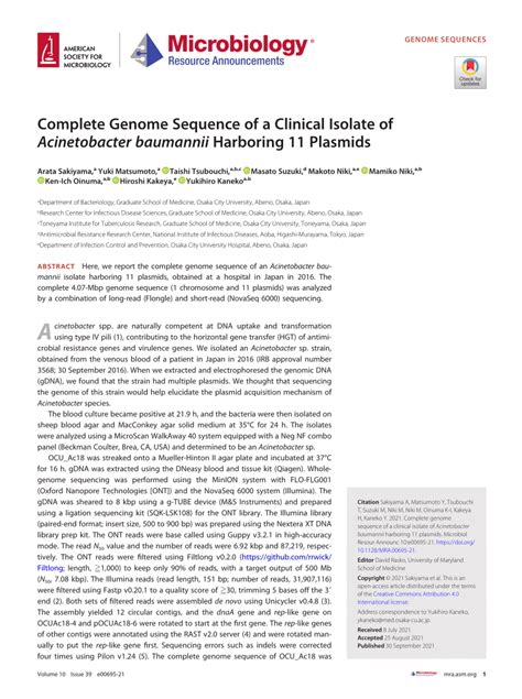 Pdf Complete Genome Sequence Of A Clinical Isolate Of Acinetobacter Baumannii Harboring 11