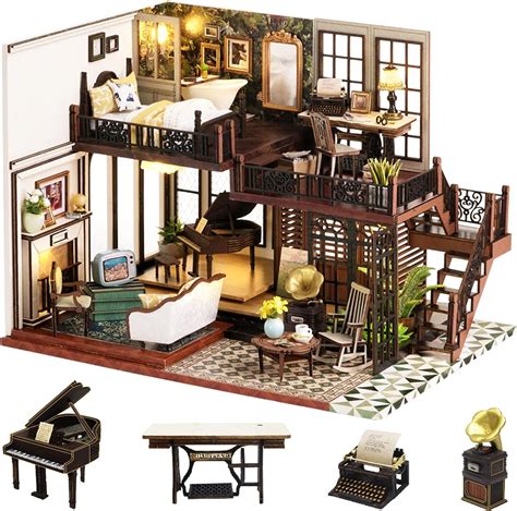 Amazon Spilay Diy木製ドールハウスミニチュアクラフトキットセット和風初心者diy木製ドールハウス3dパズルおもちゃドール