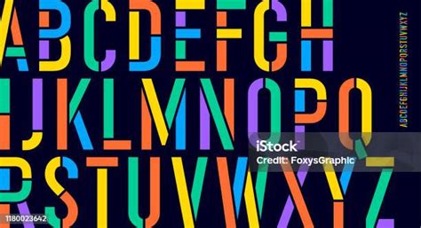 스텐실 글꼴입니다 다채로운 응축 된 알파벳과 라인 글꼴 스텐실에 대한 스톡 벡터 아트 및 기타 이미지 스텐실 컴퓨터 글자 가장자리 Istock
