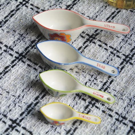 4 Pieces Ceramic Measuring Spoons Set Cute Flower Printed Measuring Spoons