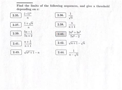 solved find the limits of the following sequences and give