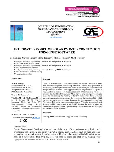 Integrated Model Of Solar Pv Interconnection Using Pdf