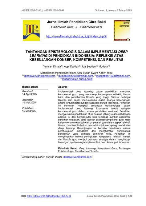 Pdf Tantangan Epistemologis Dalam Implementasi Deep Learning Di Pendidikan Indonesia Refleksi
