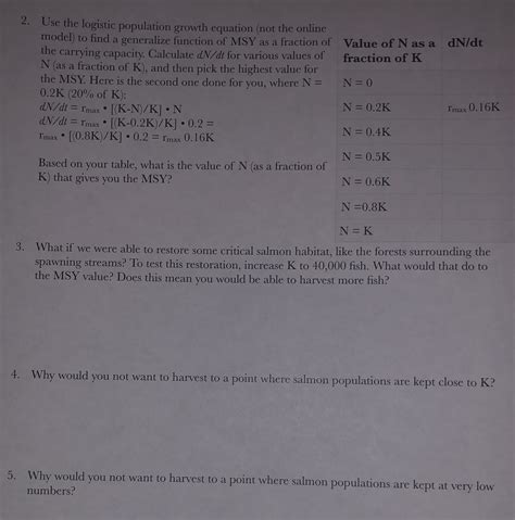 Solved 2 Use The Logistic Population Growth Equation Not