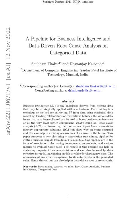 Pdf A Pipeline For Business Intelligence And Data Driven Root Cause Analysis On Categorical Data