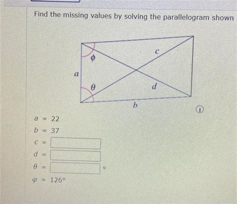 solved find the missing values by solving the parallelogram