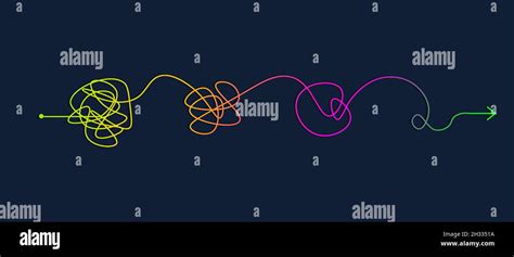 Untangling Messy Line To An Arrow On Blue Dark Background Complexity