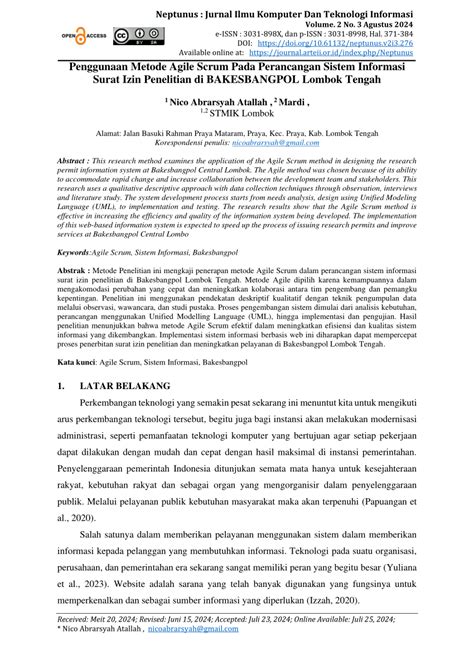 Pdf Penggunaan Metode Agile Scrum Pada Perancangan Sistem Informasi