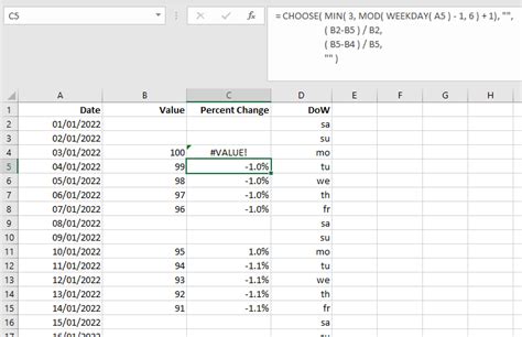 Excel Percentage Formula That Skips Over Blank Weekends Stack Overflow